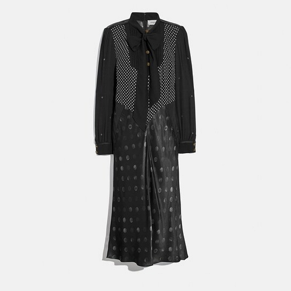 Coach | Dresses | Nwt Coach 941 Mixed Dot Bow Dress Black | Poshmark
